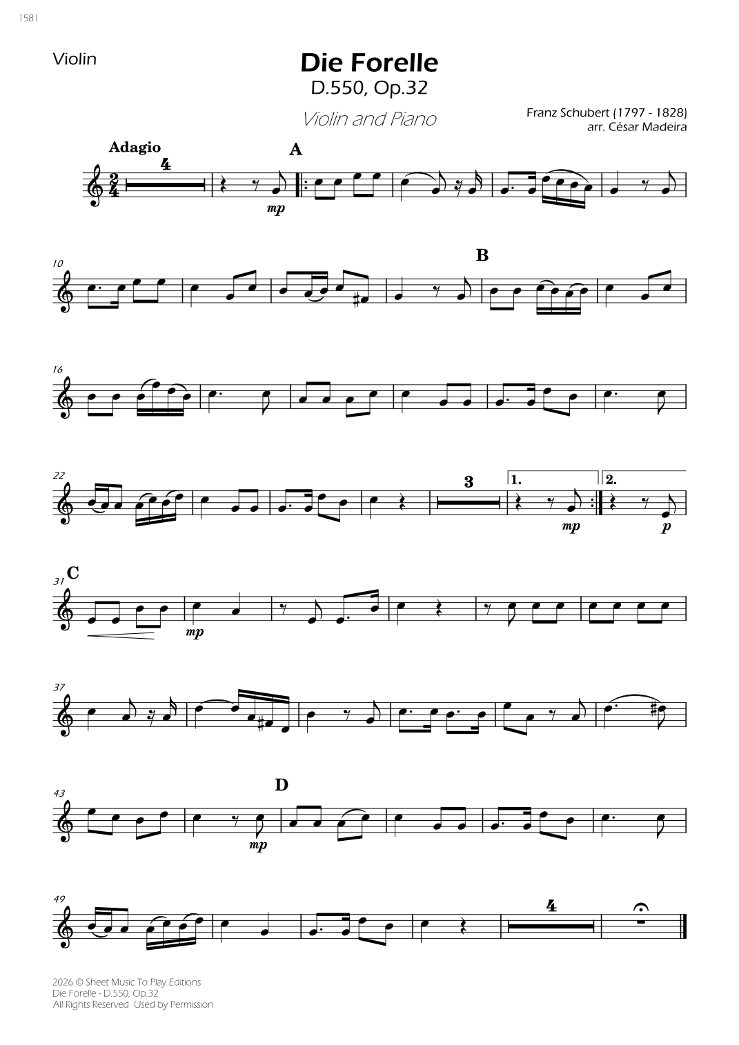 SCHUBERT - DIE FORELLE, OP.32 - VIOLIN AND PIANO (INDIVIDUAL PARTS ...