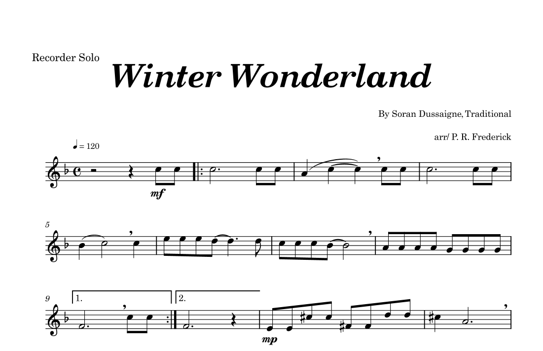Winter Wonderland by Traditional Sheet Music for Recorder Solo at Sheet ...
