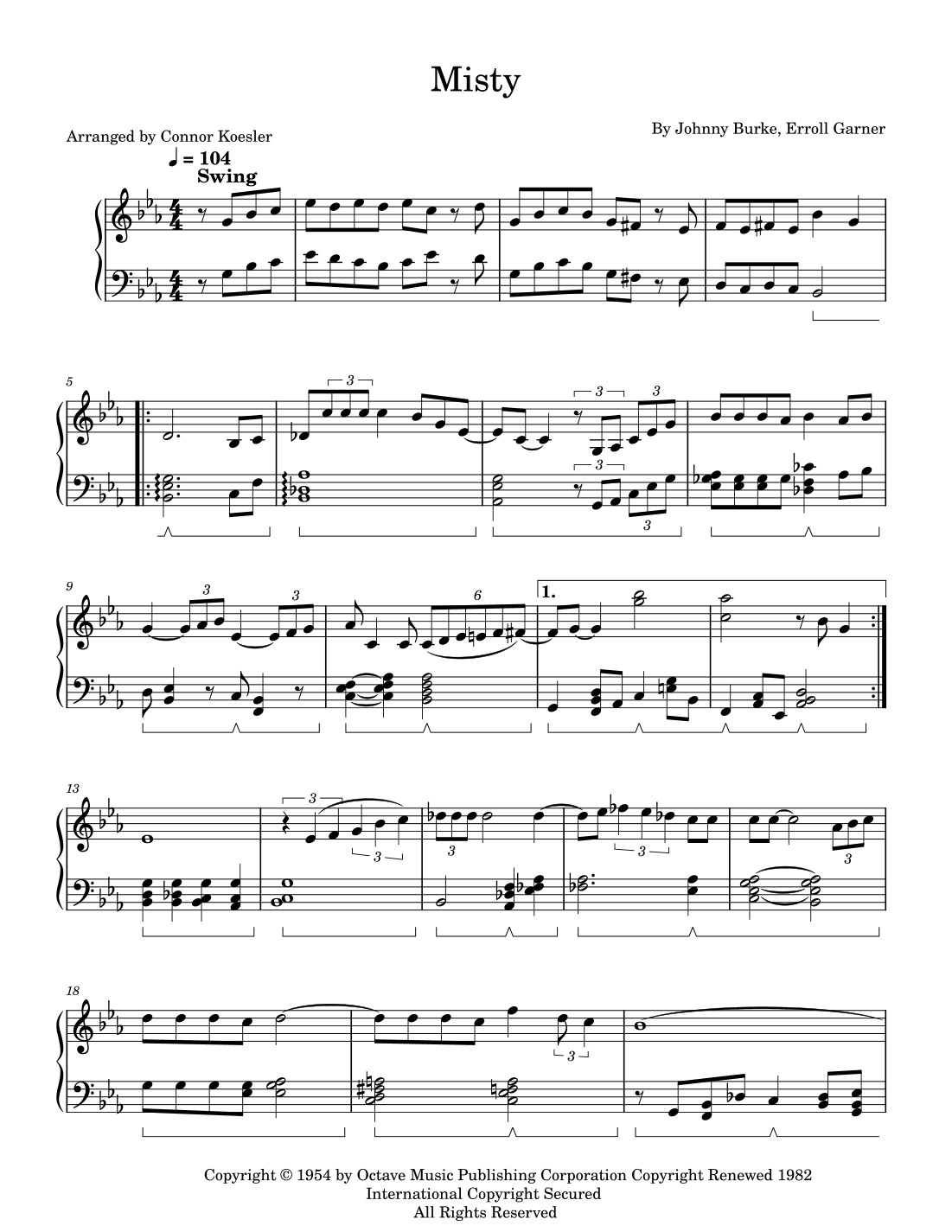 Misty (arr. Connor Koesler) by Johnny Mathis Sheet Music for Piano Solo at Sheet Music Direct