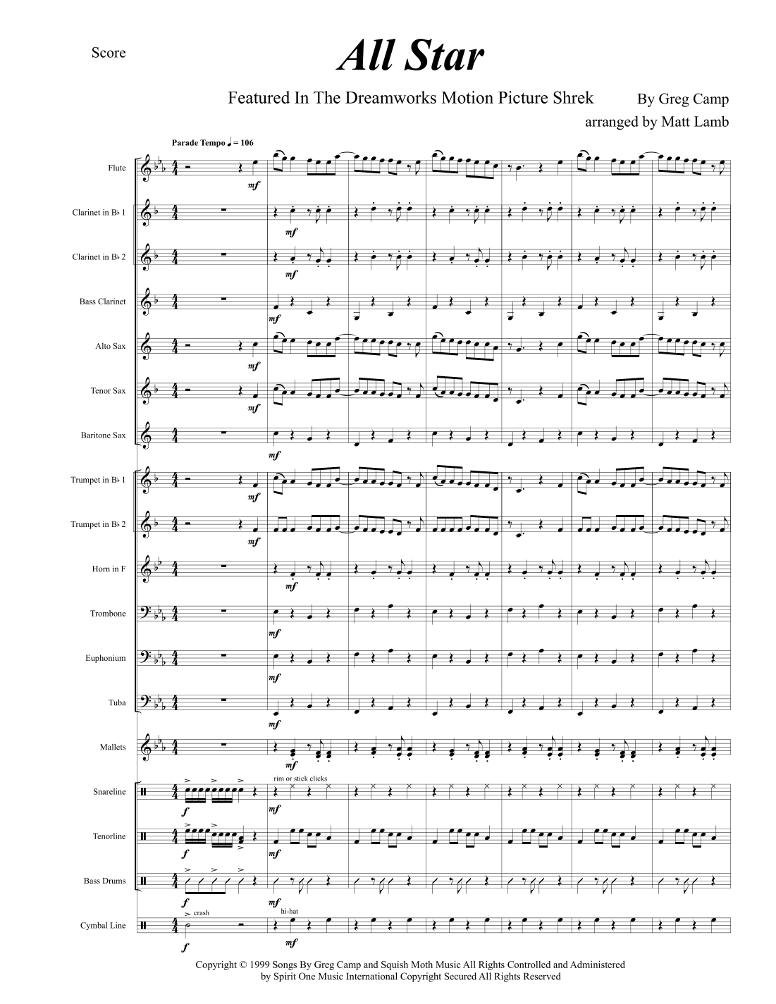 All Star (arr. Matt Lamb) by Smash Mouth Sheet Music for Marching Band ...