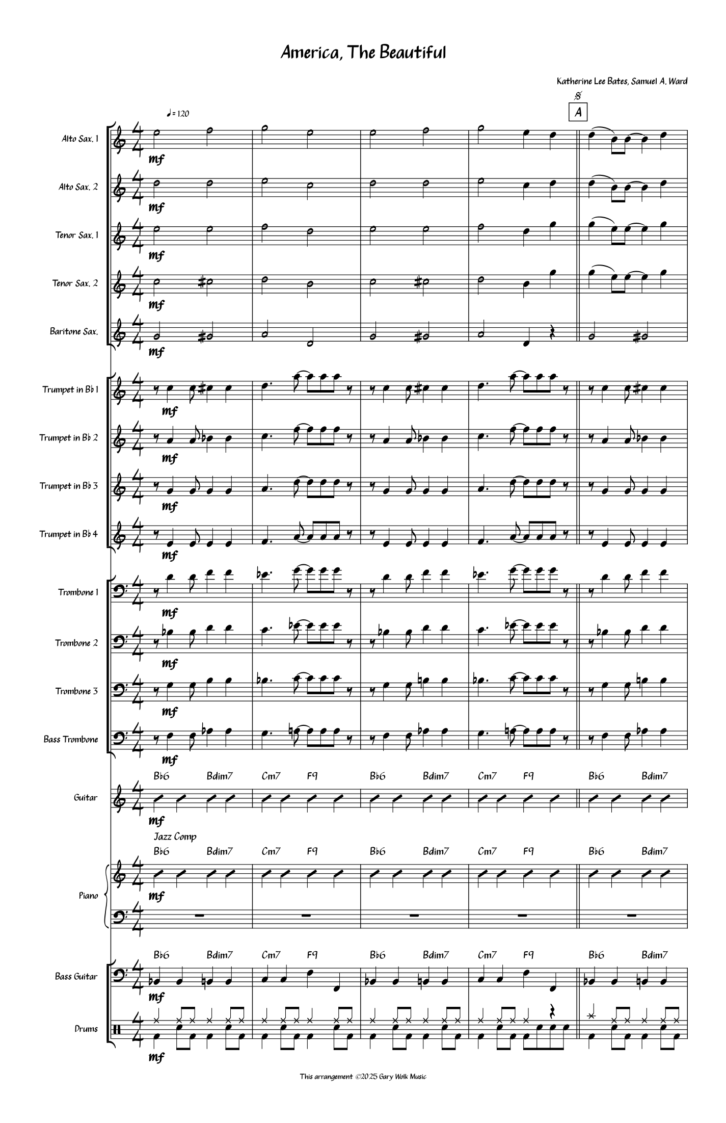 America, The Beautiful (arr. Gary Wolk) by Katherine Lee Bates And ...