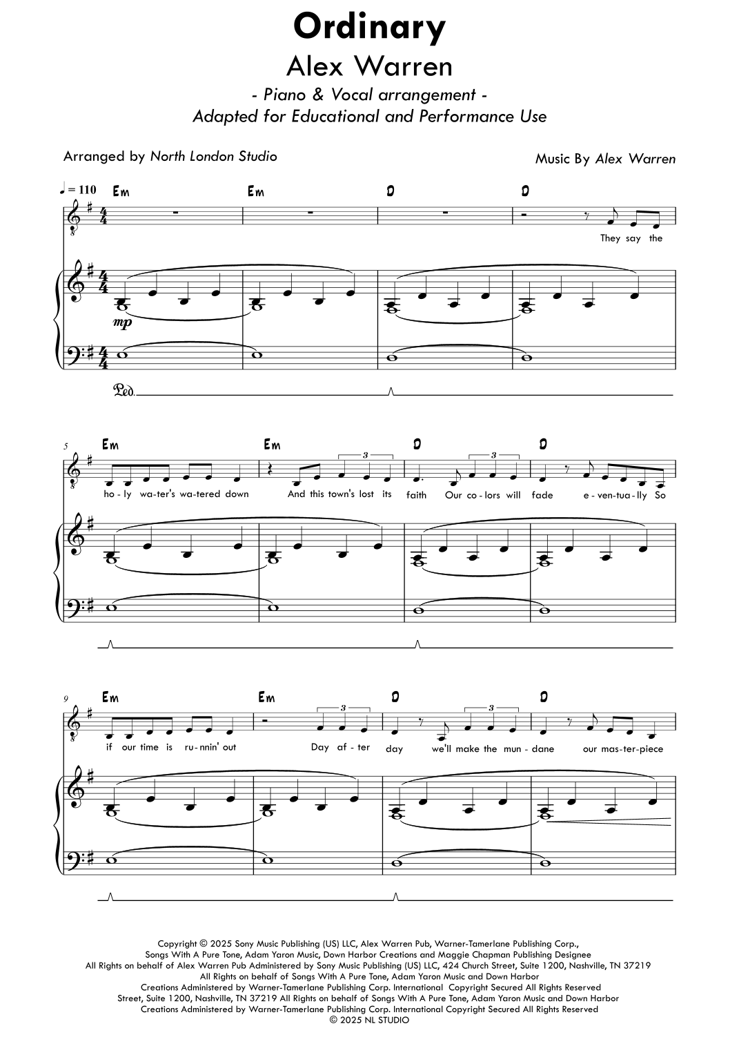 Ordinary (arr. North London studio) by Alex Warren Sheet Music for ...