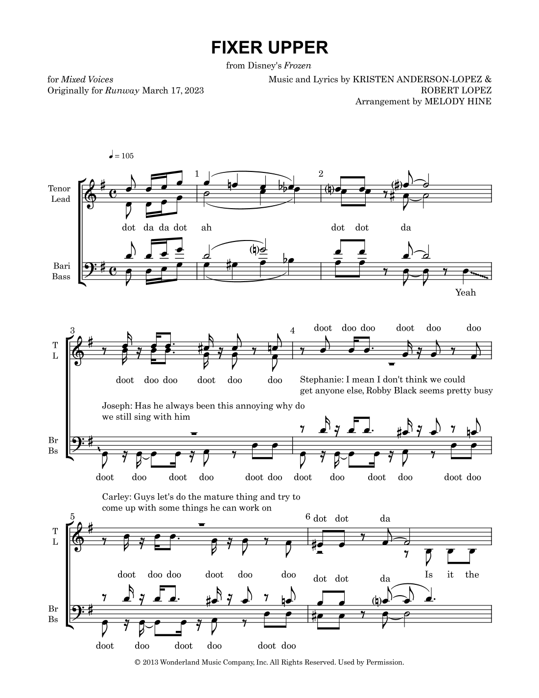 Fixer Upper (arr. Melody Hine) by Robert Lopez Sheet Music for SATB ...