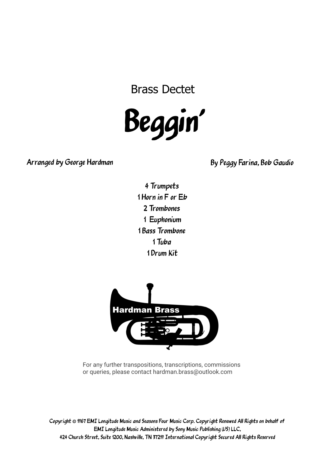 Beggin' (arr. George Hardman) by The Four Seasons Sheet Music for Brass ...