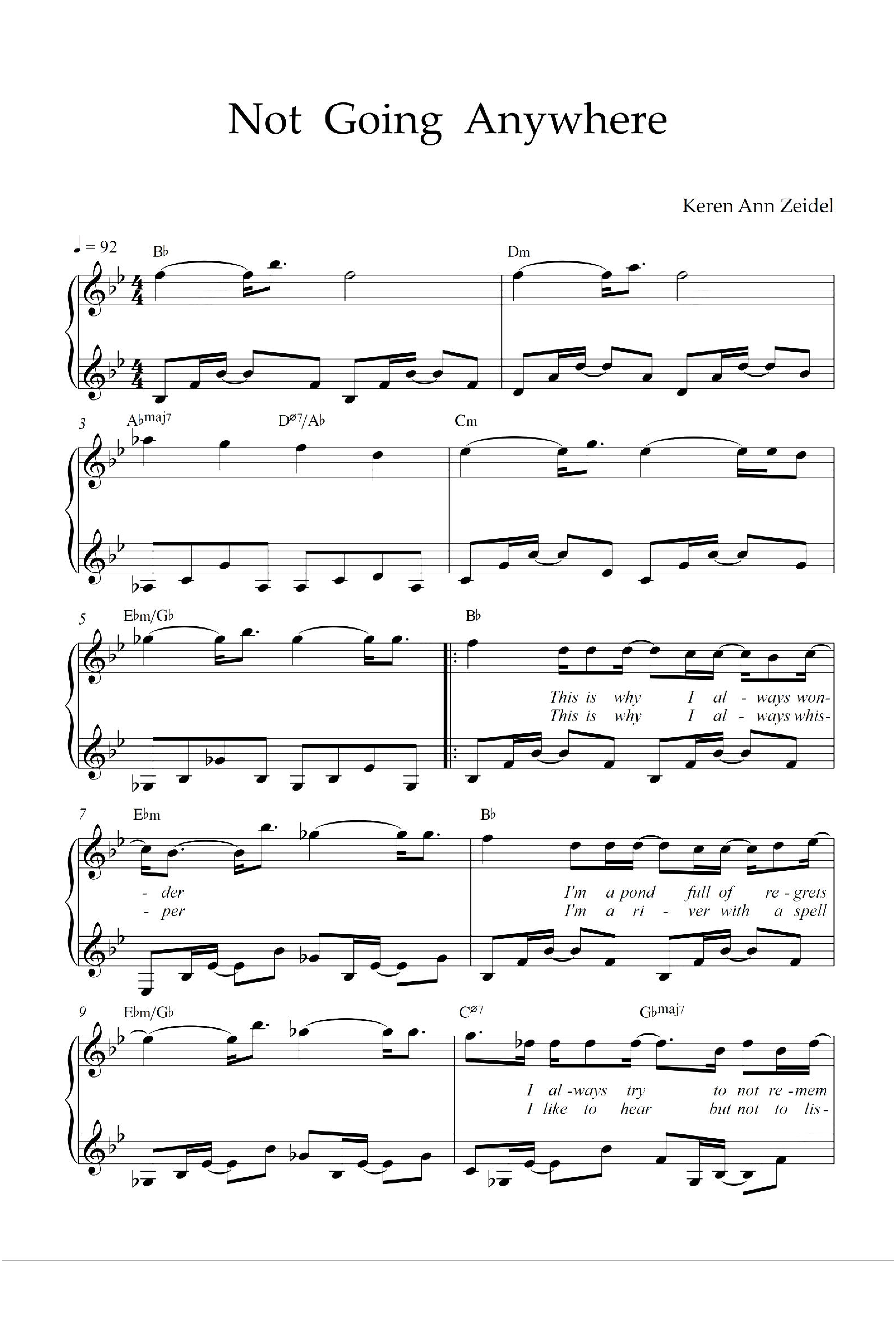 Not Going Anywhere (arr. Keren Ann) por Keren Ann Partituras para Piano ...