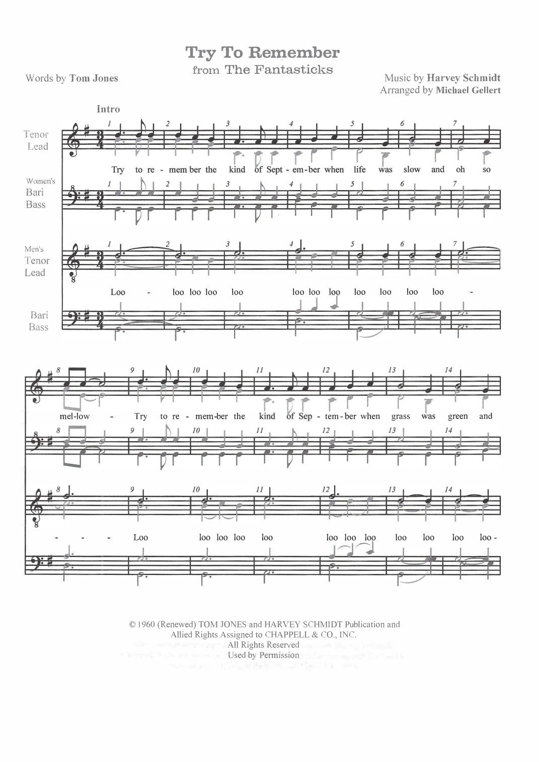 TRY TO REMEMBER (ARR. MICHAEL GELLERT) POR HARVEY SCHMIDT PARTITURAS ...