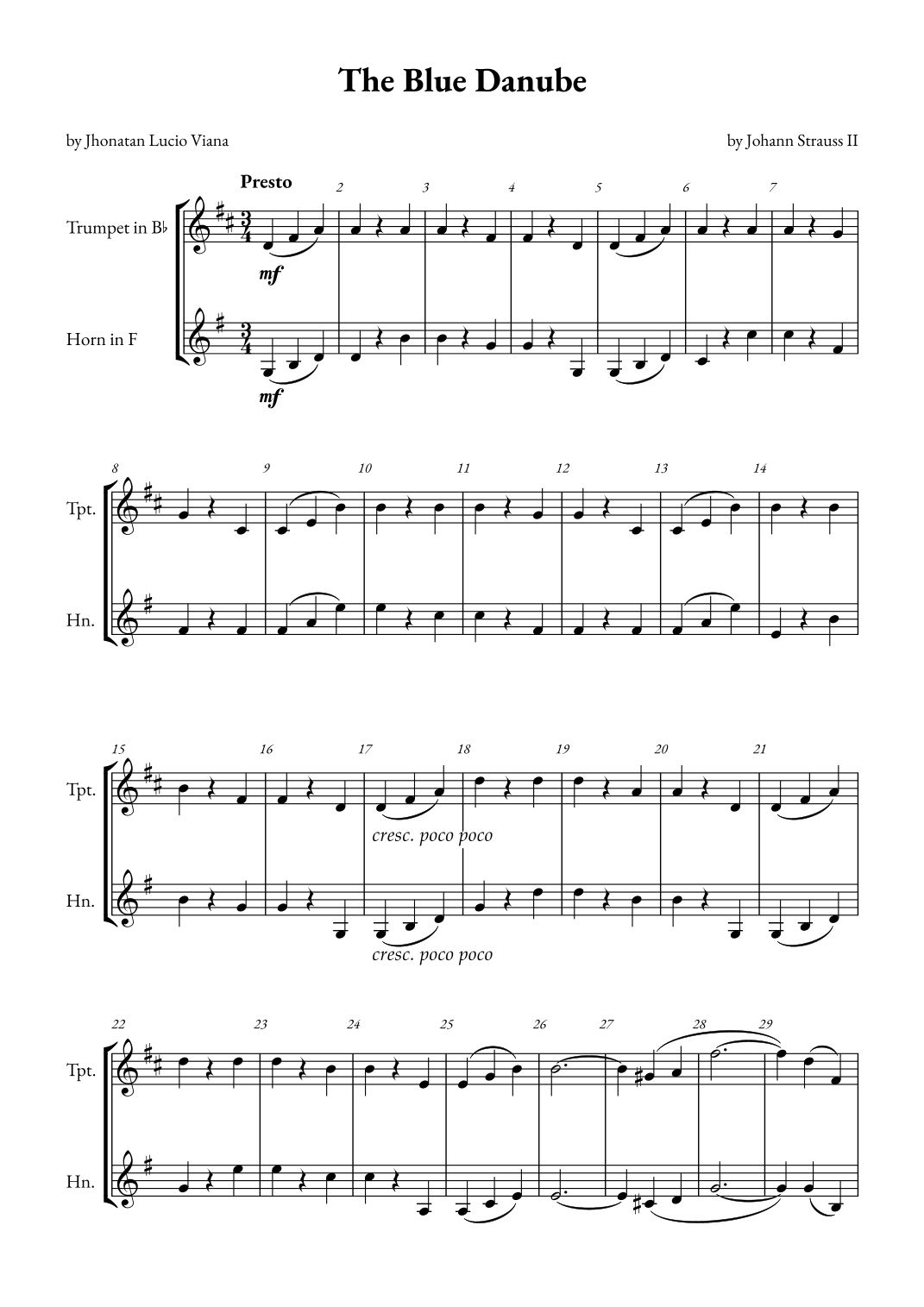 The Blue Danube (arr. Jhonatan Lucio Viana by Classical Sheet Music for ...