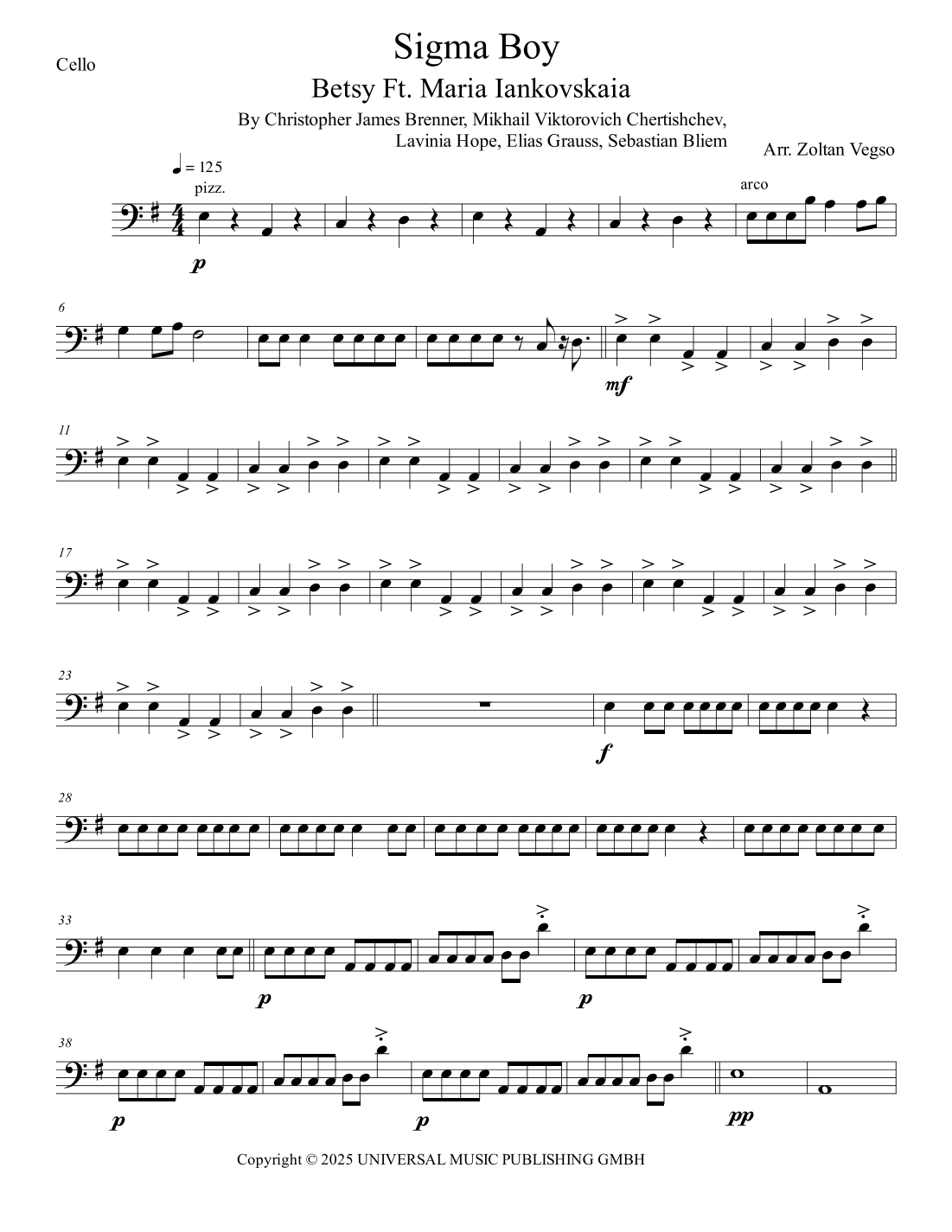 Sigma Boy (arr. Zoltan Vegso) by Betsy Ft. Maria Iankovskaia Sheet ...