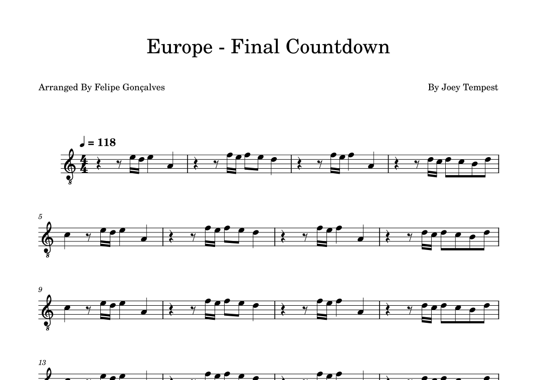 Final Countdown (arr. Felipe Gonçalves) by Europe Sheet Music for Solo ...