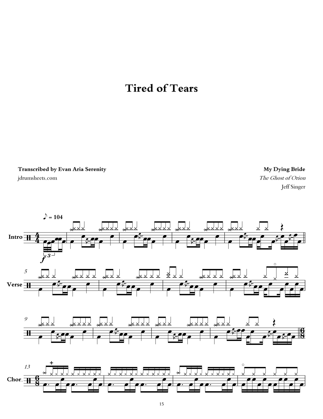 Tired Of Tears (arr. Evan Aria Serenity) by My Dying Bride Sheet Music ...