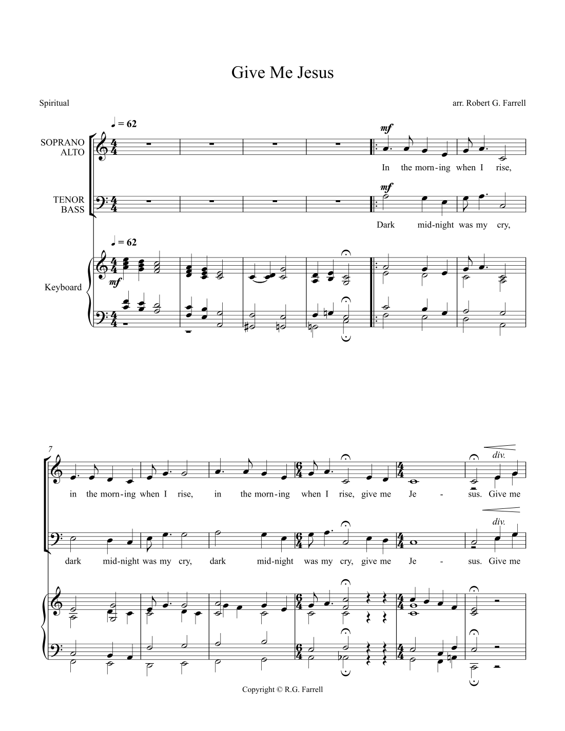 Give Me Jesus by Robert G. Farrell Sheet Music for SATB Choir at Sheet ...