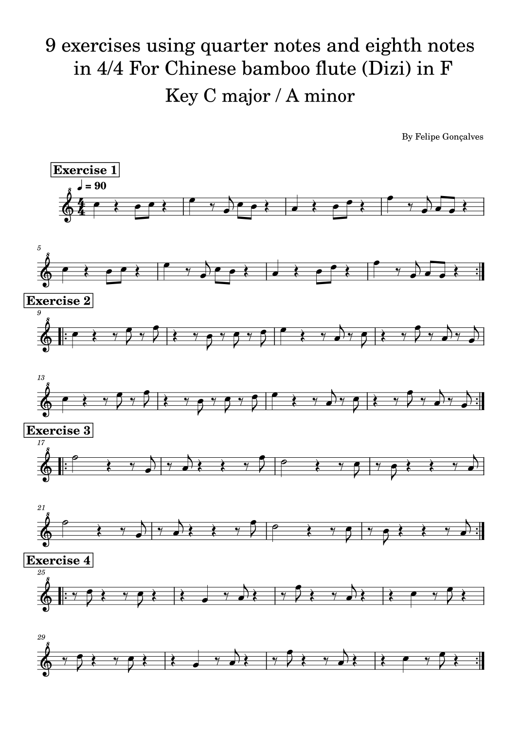 9 exercises using quarter notes and eighth notes in 4/4 For Chinese ...