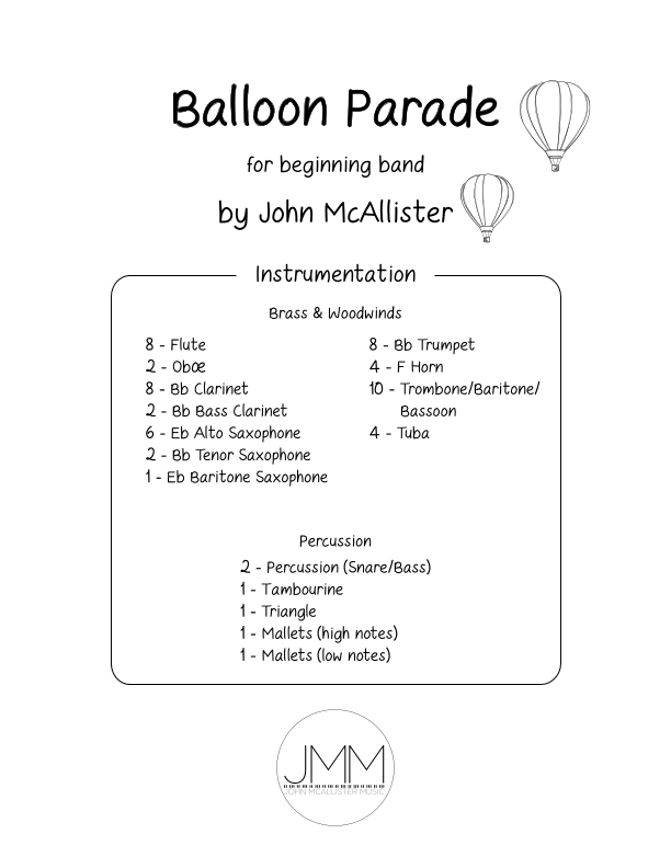 Balloon Parade - for beginning band by John McAllister Sheet Music for ...