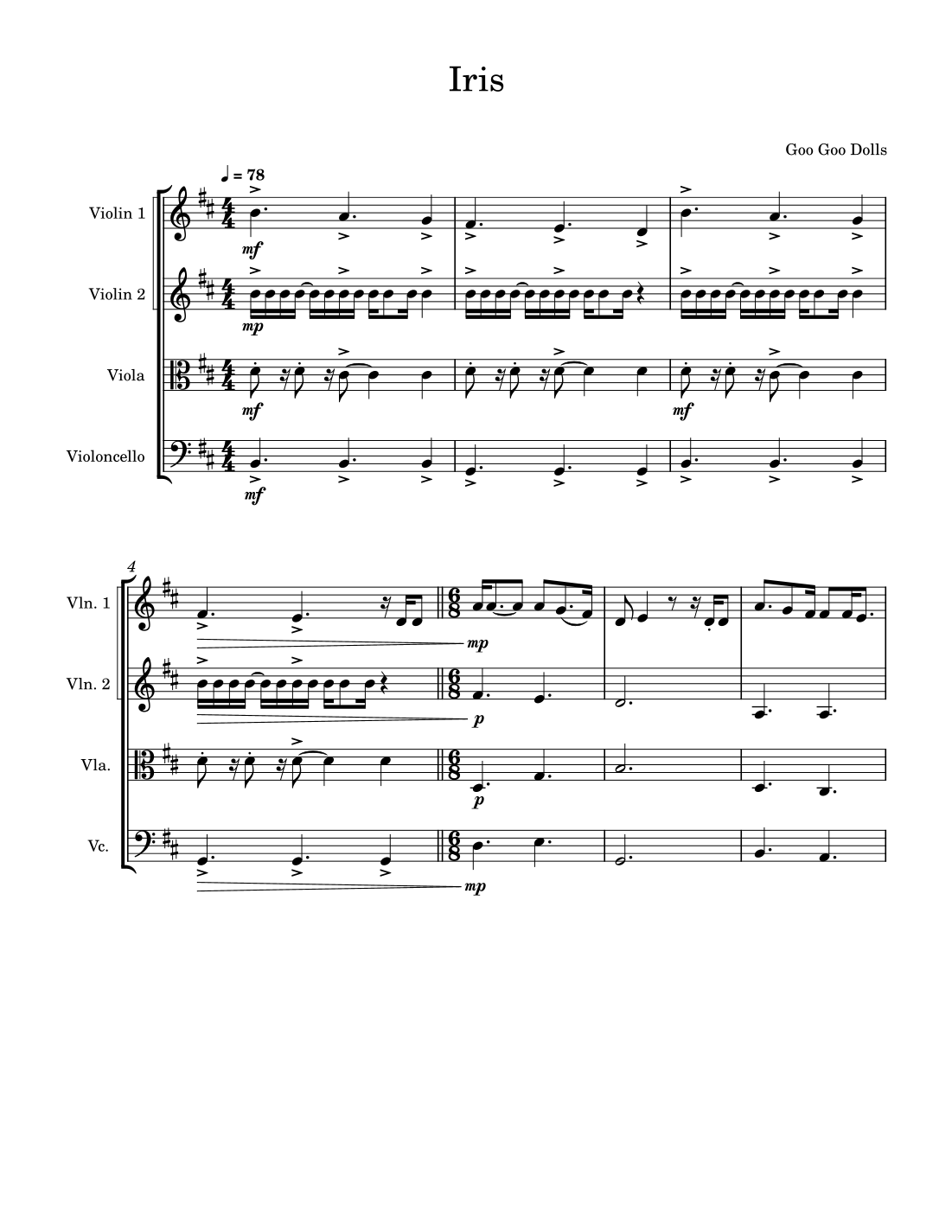Iris (arr. Deiviny Koga by Goo Goo Dolls Sheet Music for String Quartet ...