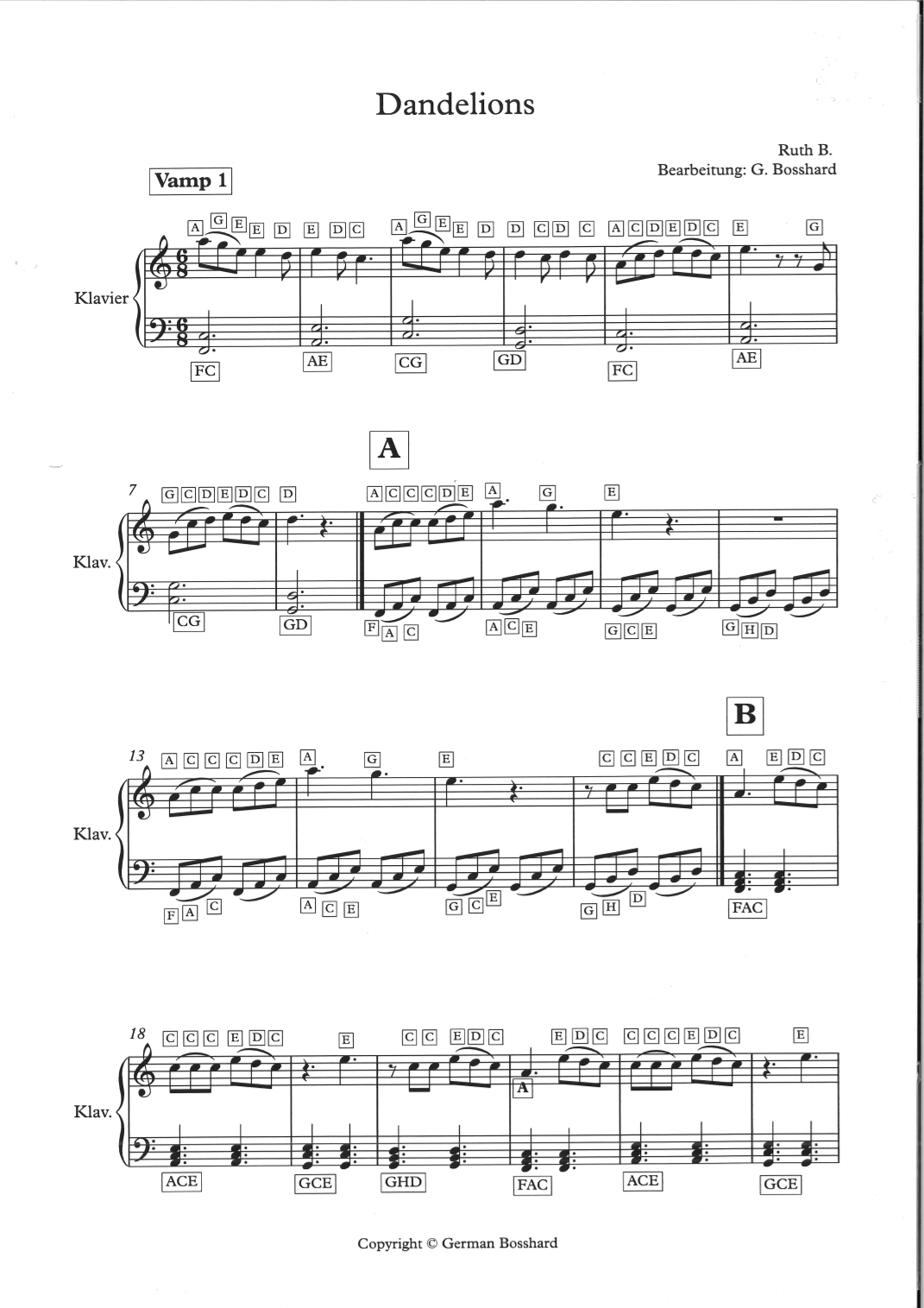 Dandelions (arr. German Bosshard) von Ruth B Noten zum Klavier solo bei Sheet Music Direct