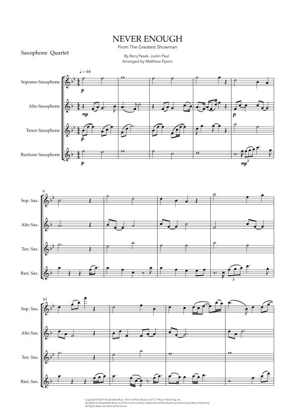 Never Enough (arr. Matthew pyeon) by Benj Pasek Sheet Music for ...