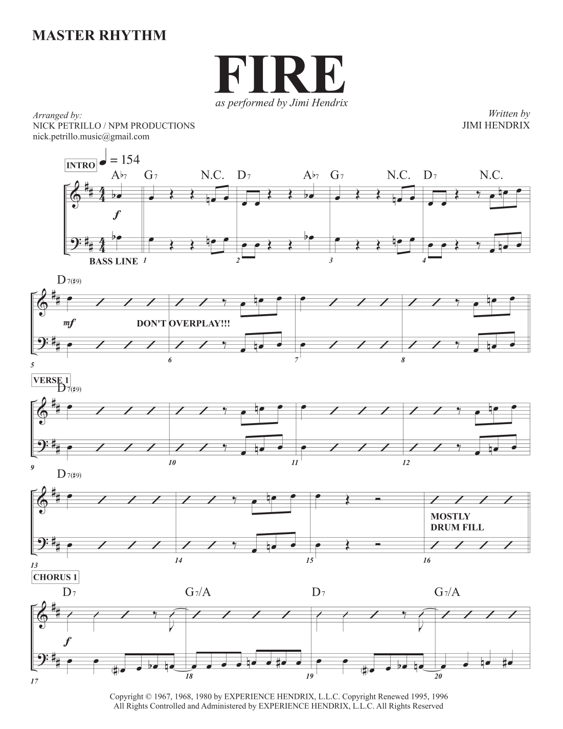 Fire (arr. Nick Petrillo) by Jimi Hendrix Sheet Music for Lead Sheet ...