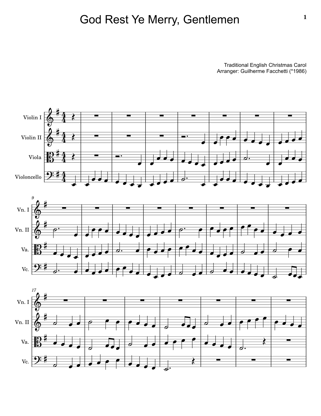 God Rest Ye Merry, Gentlemen - String Quartet. Score and Parts. (arr ...