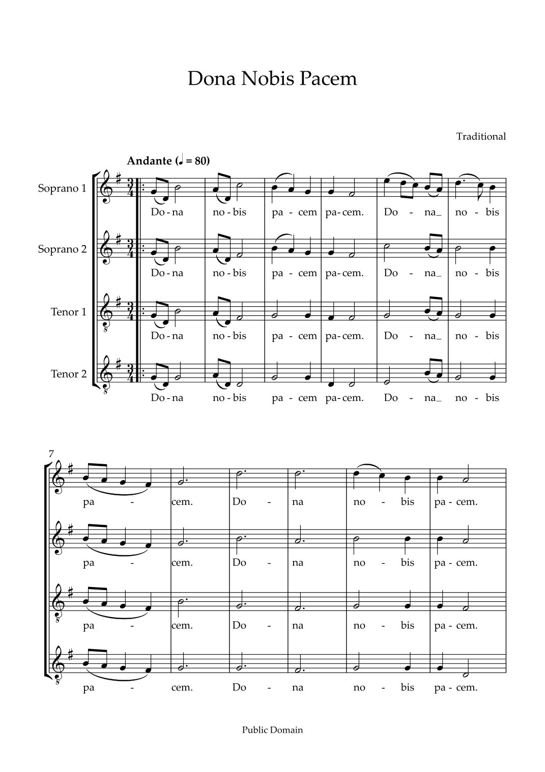 Dona Nobis Pacem – SSTT Choir (G major) (arr. D. M. Scores) by ...