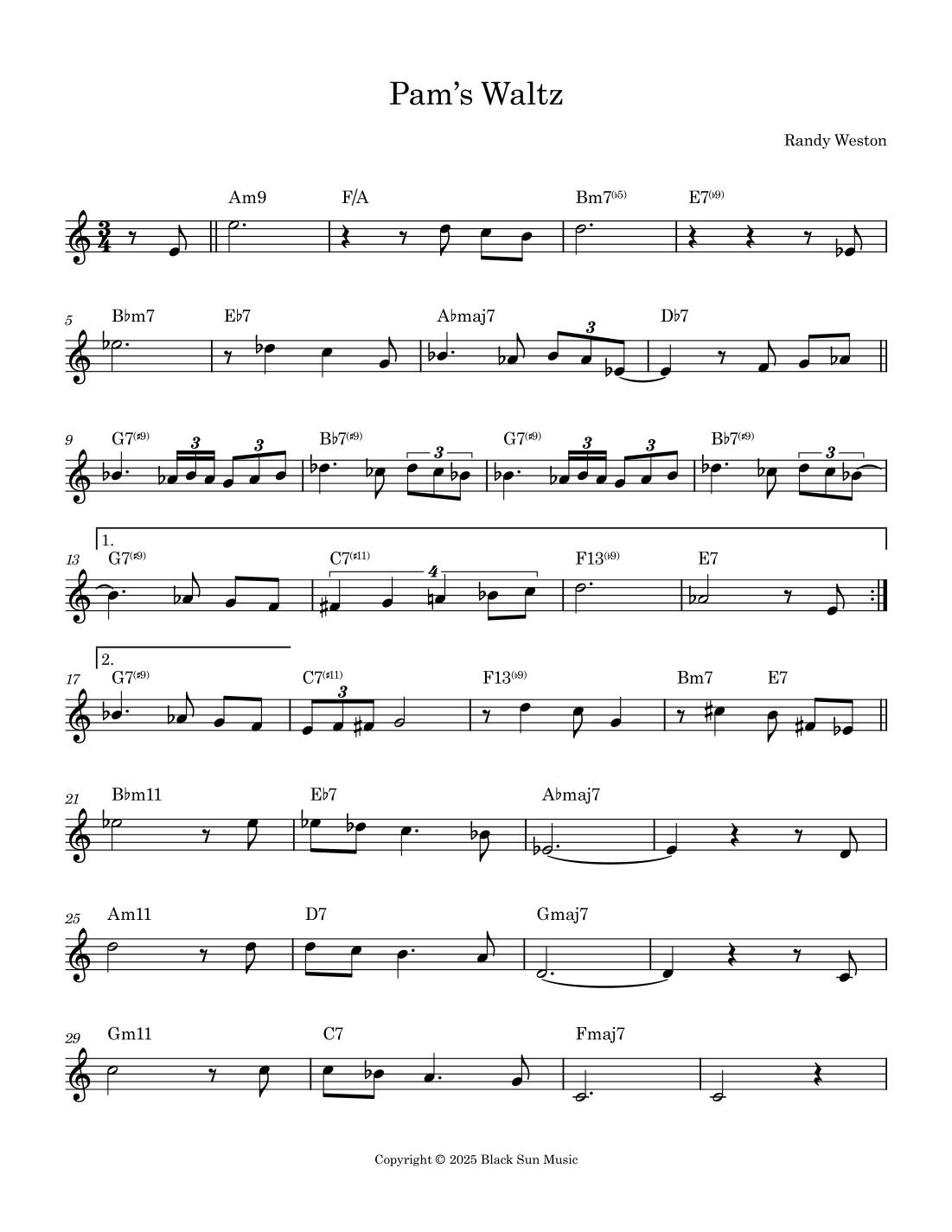 Pam's Waltz (arr. Dan Karlsberg) by Randy Weston Sheet Music for Lead ...
