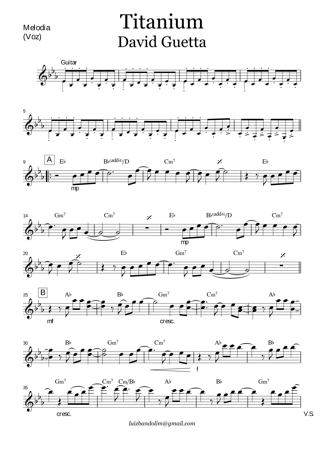Titanium (arr. Luiz Anthony) by David Guetta Featuring Sia Sheet Music ...