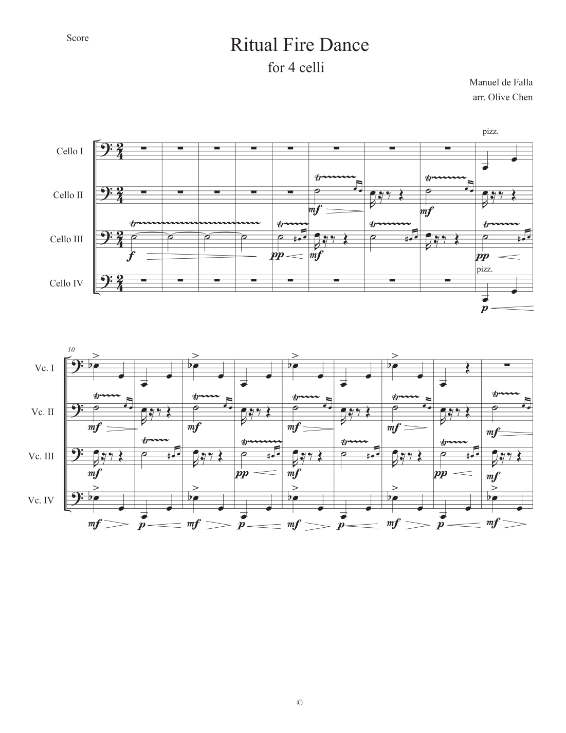 Ritual Fire Dance by Manuel de Falla, for four cellos or cello choir ...