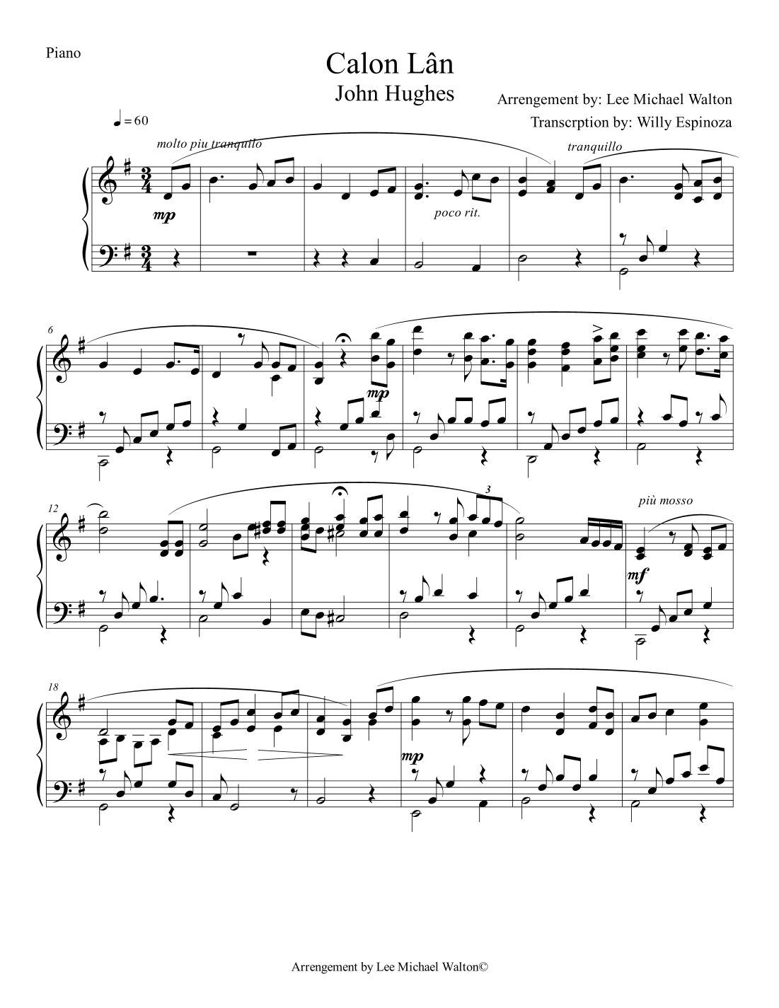 Calon Lân (arr. Lee Michael Walton) by Lee Michael Walton Sheet Music ...