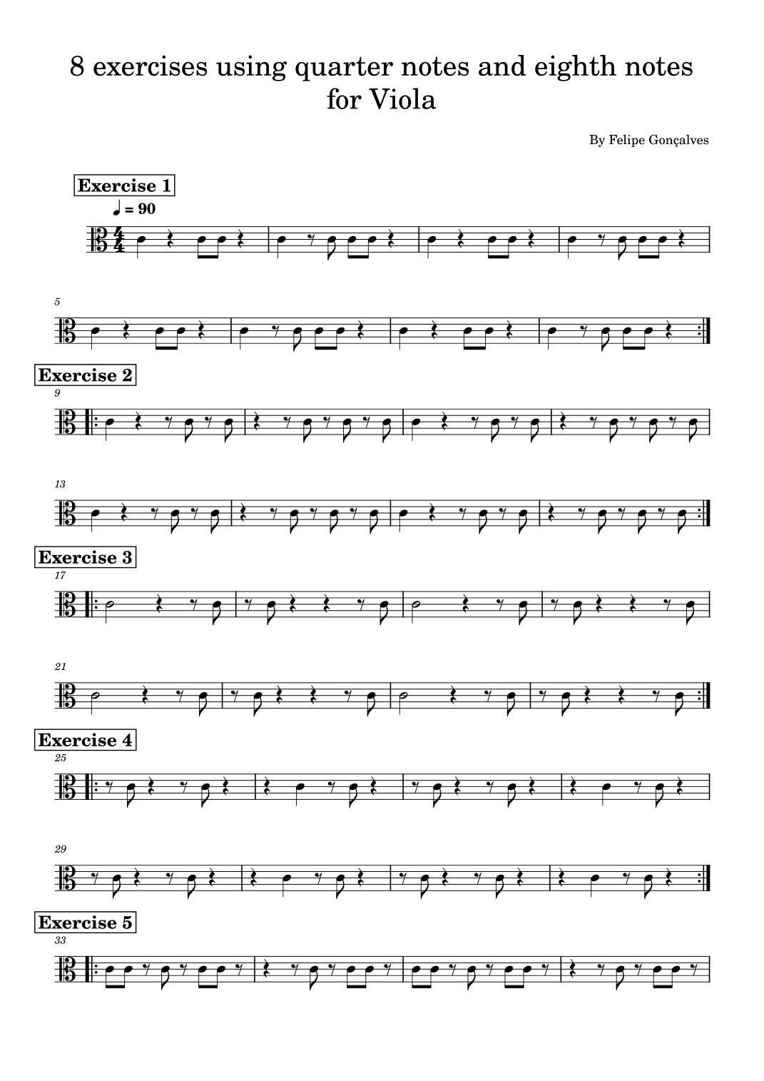 8 exercises using quarter notes and eighth notes for Viola by Felipe ...