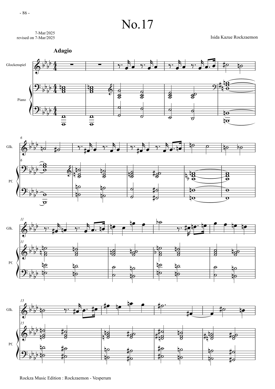 Prelude for Glockenspiel and Piano, "Vesperum" No.17 by Isida Kazue ...