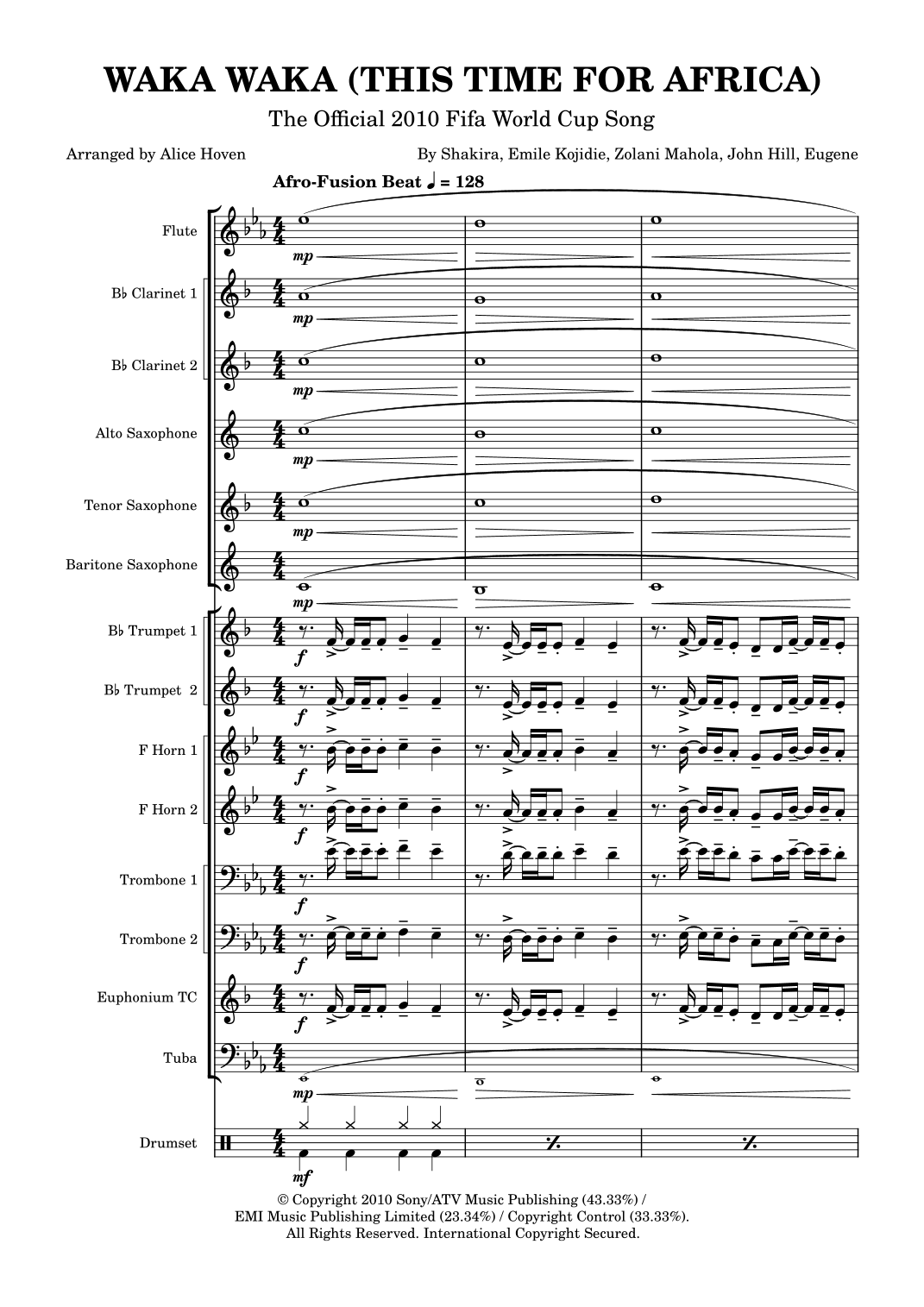 Waka Waka (This Time For Africa) (arr. Alice Hoven) by Shakira Sheet ...