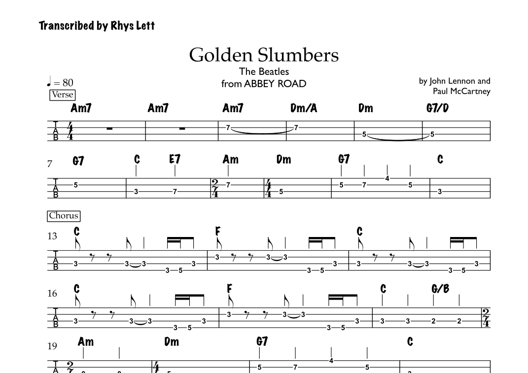 Golden Slumbers (arr. Rhys Lett) by The Beatles Sheet Music for Bass ...