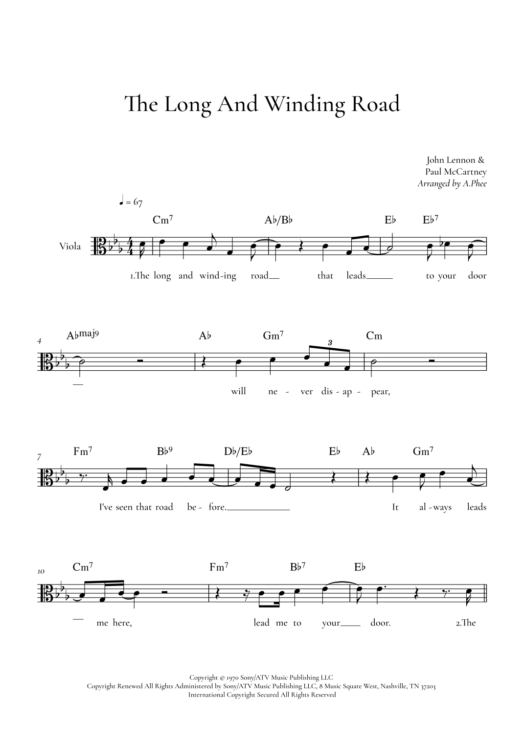 The Long And Winding Road (arr. Phee) by The Beatles Sheet Music for ...