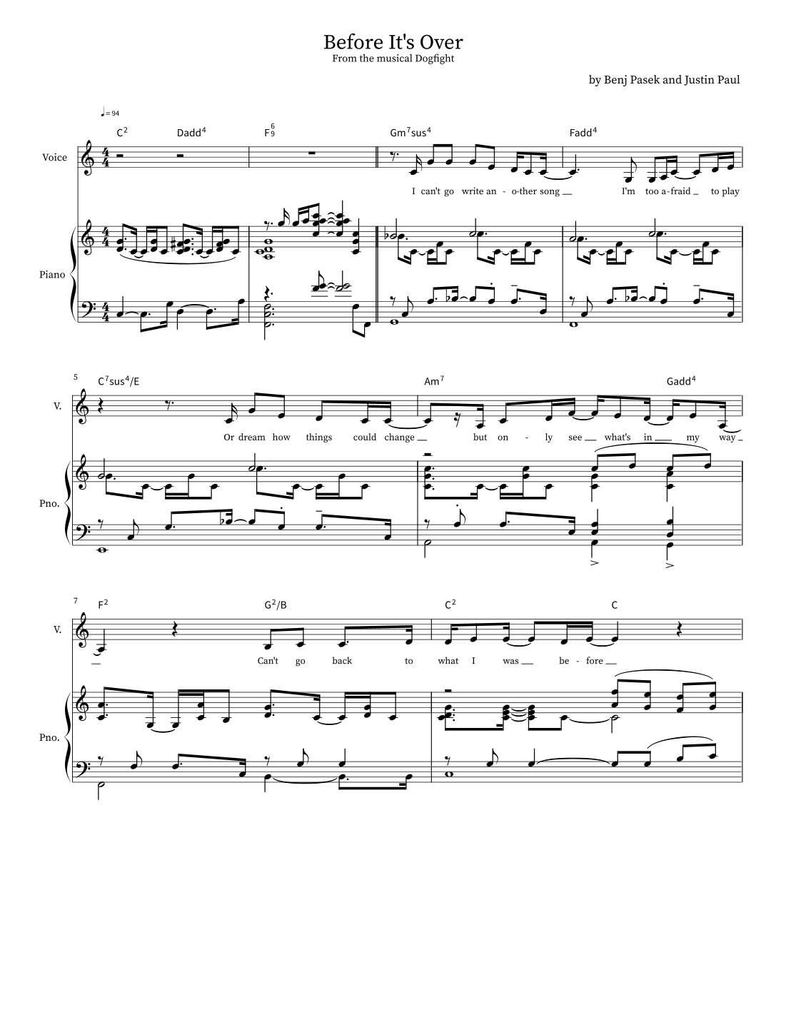 Before It's Over (arr. Miguel Matt Rivero) by Benj Pasek Sheet Music ...