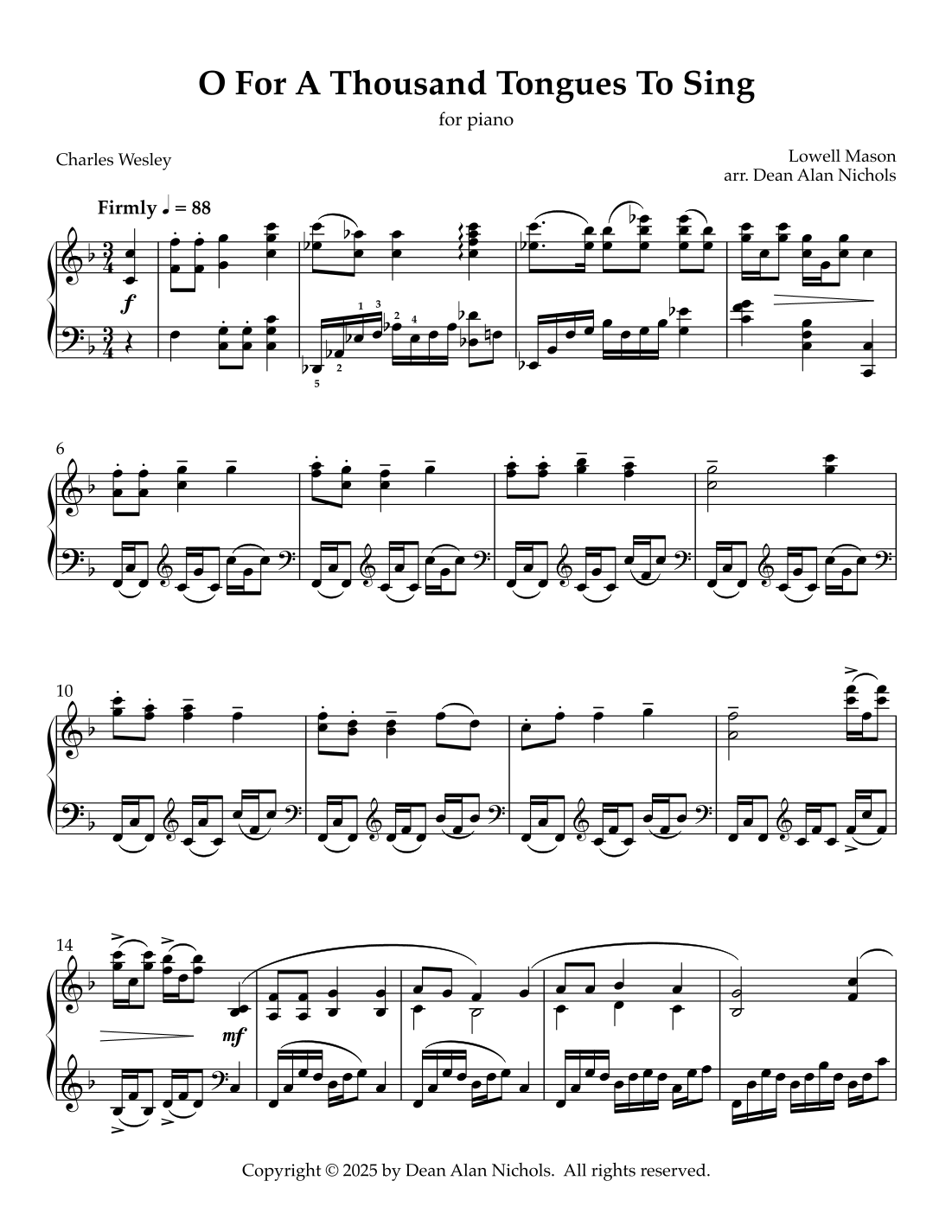O For a Thousand Tongues to Sing (arr. Dean Alan Nichols) by Charles ...