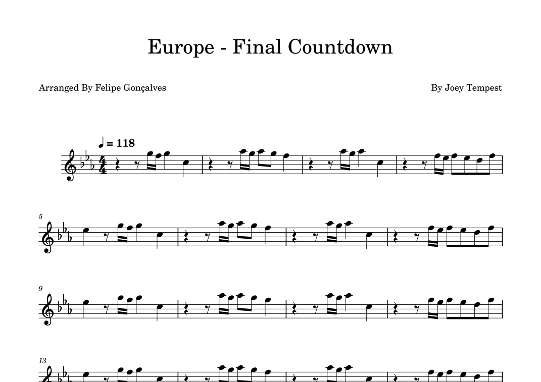 Final Countdown (arr. Felipe Gonçalves) by Europe Sheet Music for ...