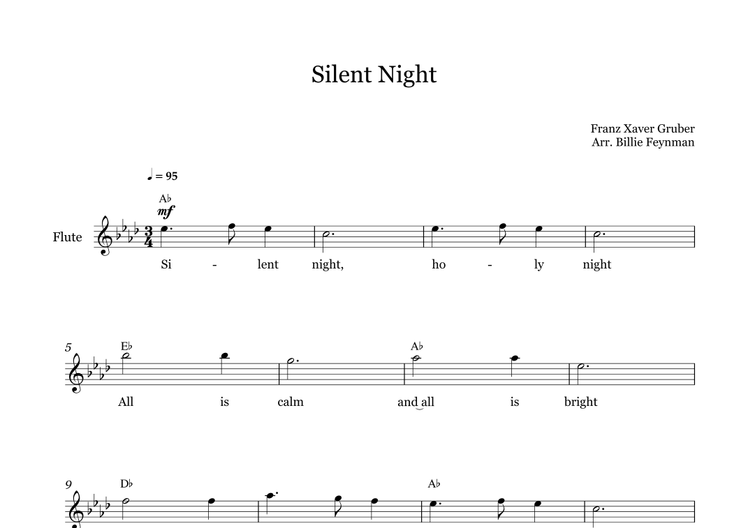 SIlent Night for flute with lyrics and chords (arr. Billie Feynman) por Christmas Song ...