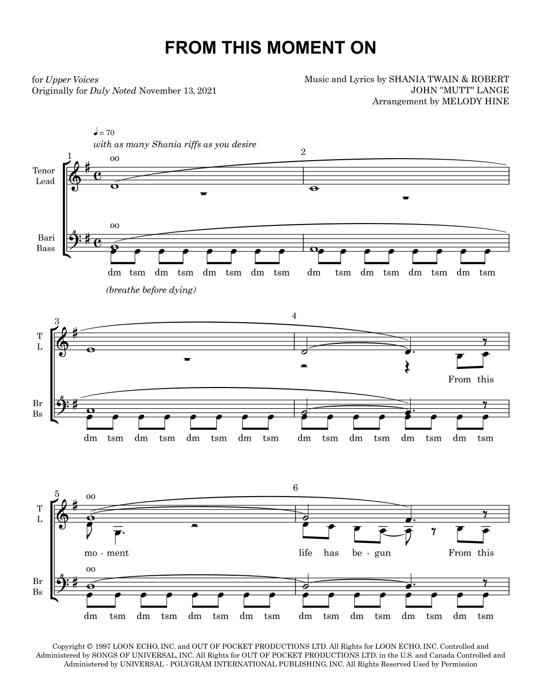 From This Moment On (arr. Melody Hine) by Shania Twain Sheet Music for ...