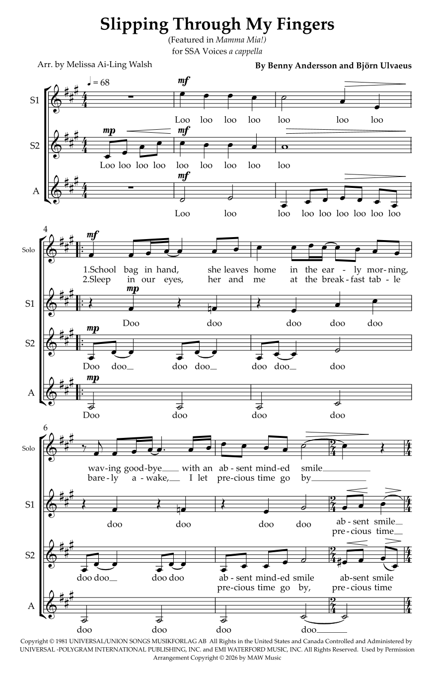 Slipping Through My Fingers (arr. Melissa Ai-Ling Walsh) von ABBA Noten ...