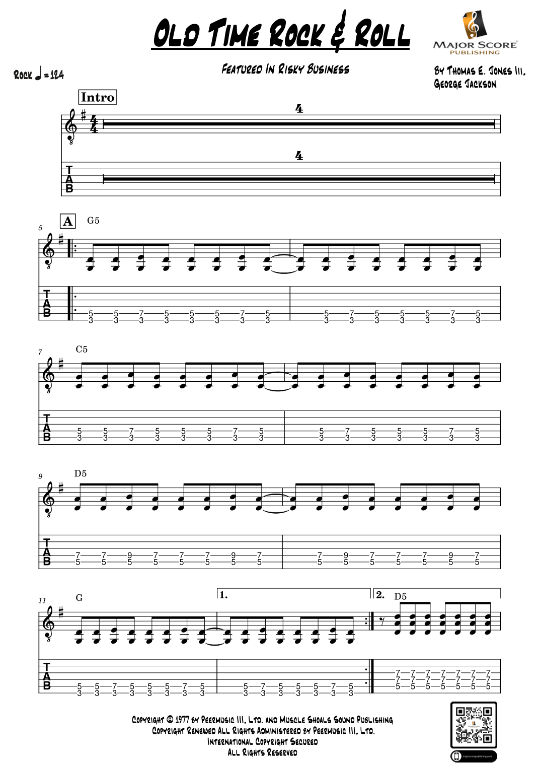 Old Time Rock & Roll (arr. MAJOR SCORE PUBLISHING TM.) par Bob Seger ...