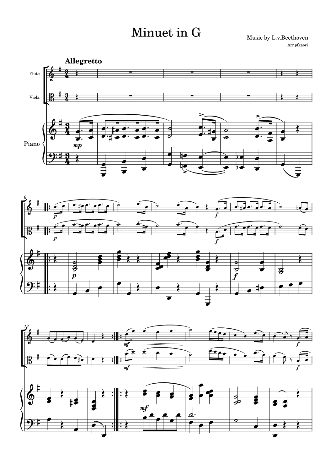 "Minuet in G" Piano Trio, Flute & Viola (arr. pfkaori) by L.v.Beethoven ...