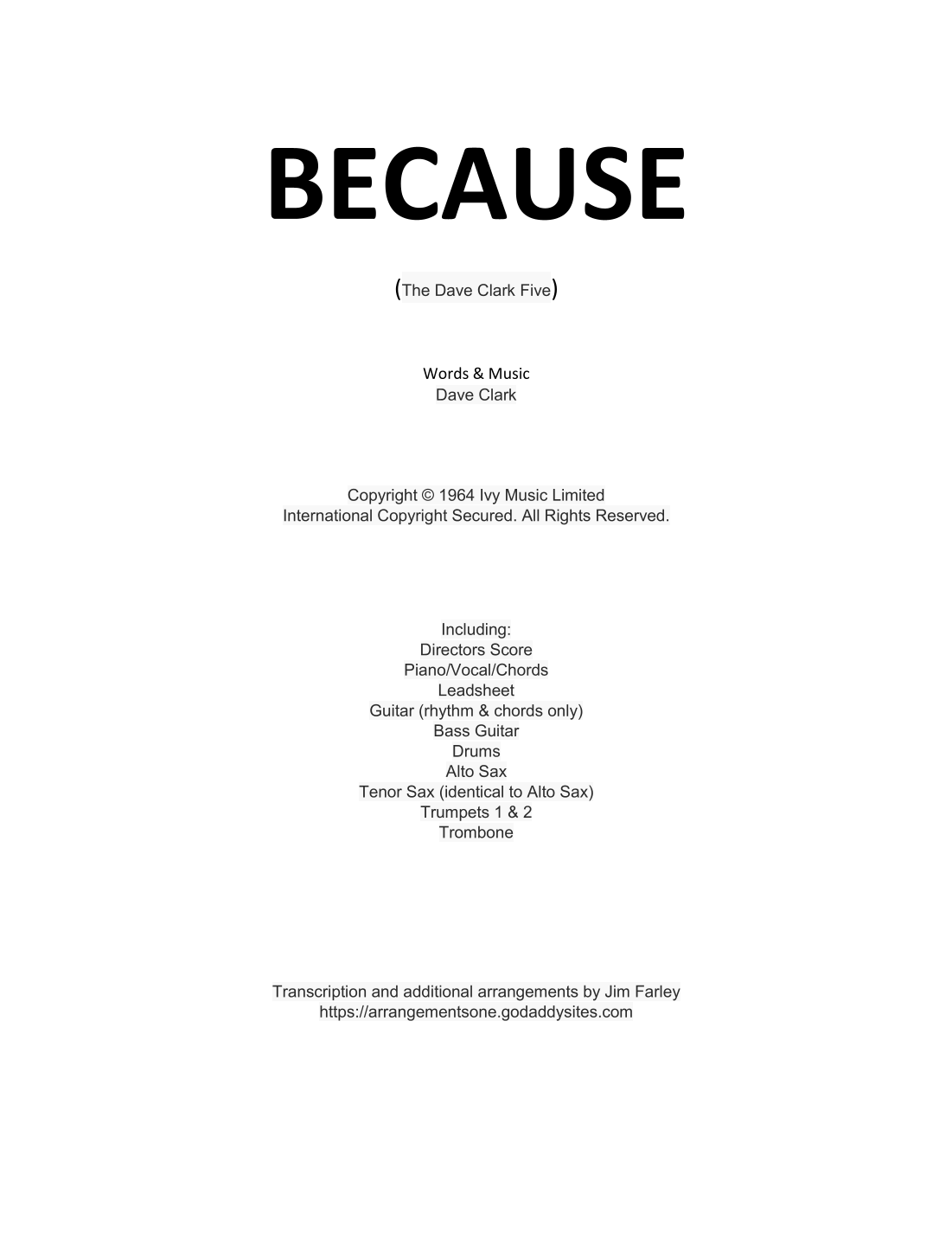 Because arr Jim Farley By Dave Clark Five Sheet Music For