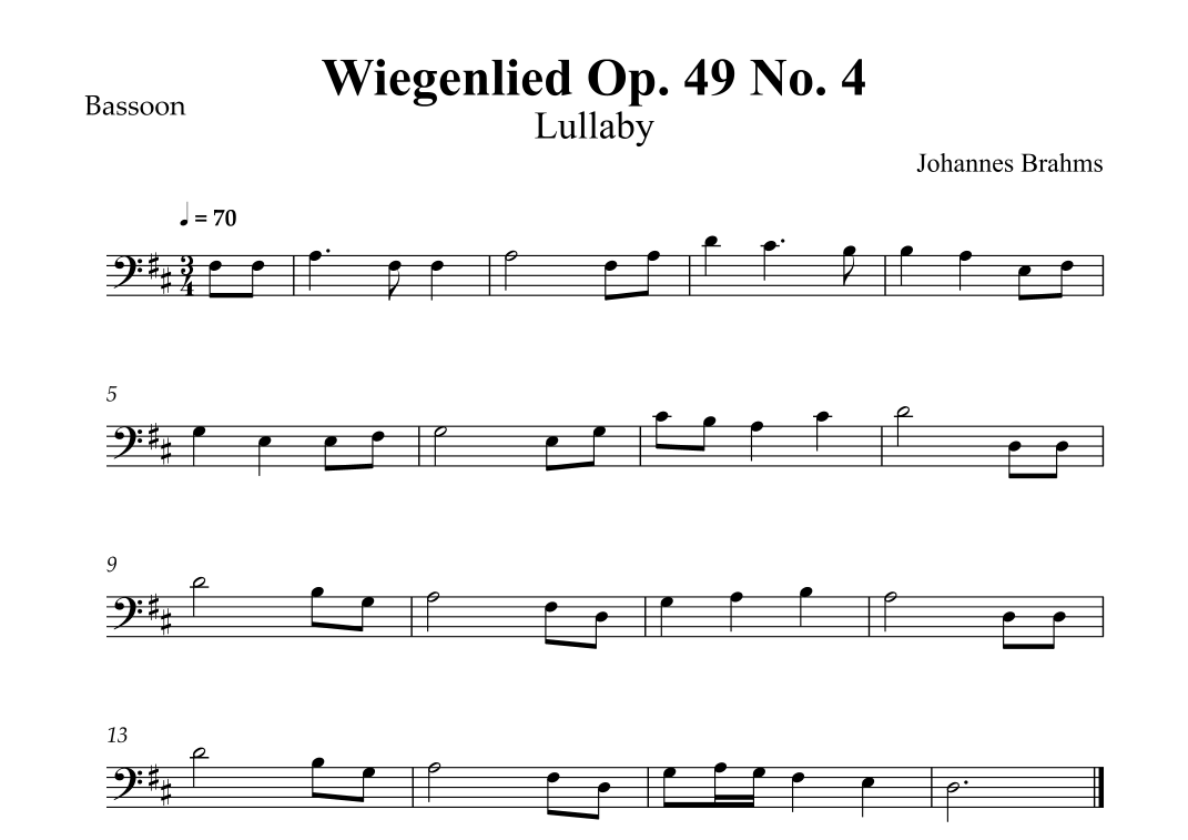 Lullaby - Wiegenlied Op. 49 No. 4 (arr. Wesley S. SIlva) by Johannes ...