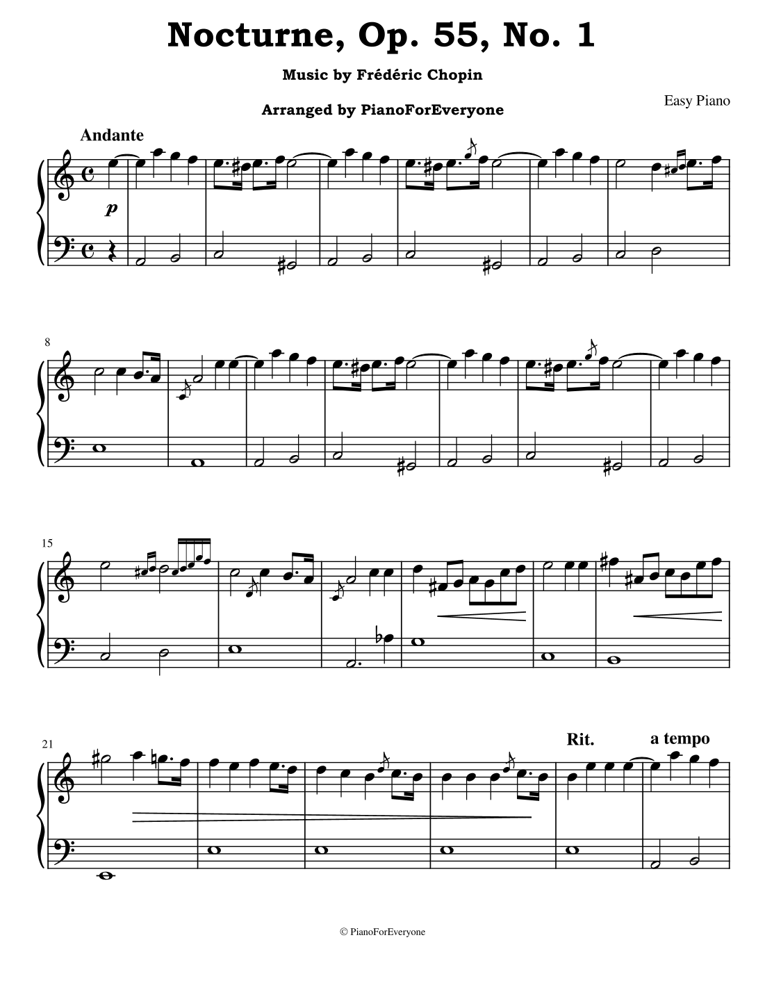 Nocturne, Op. 55, No. 1 - Chopin (Easy Piano) (arr. PianoForEveryone ...