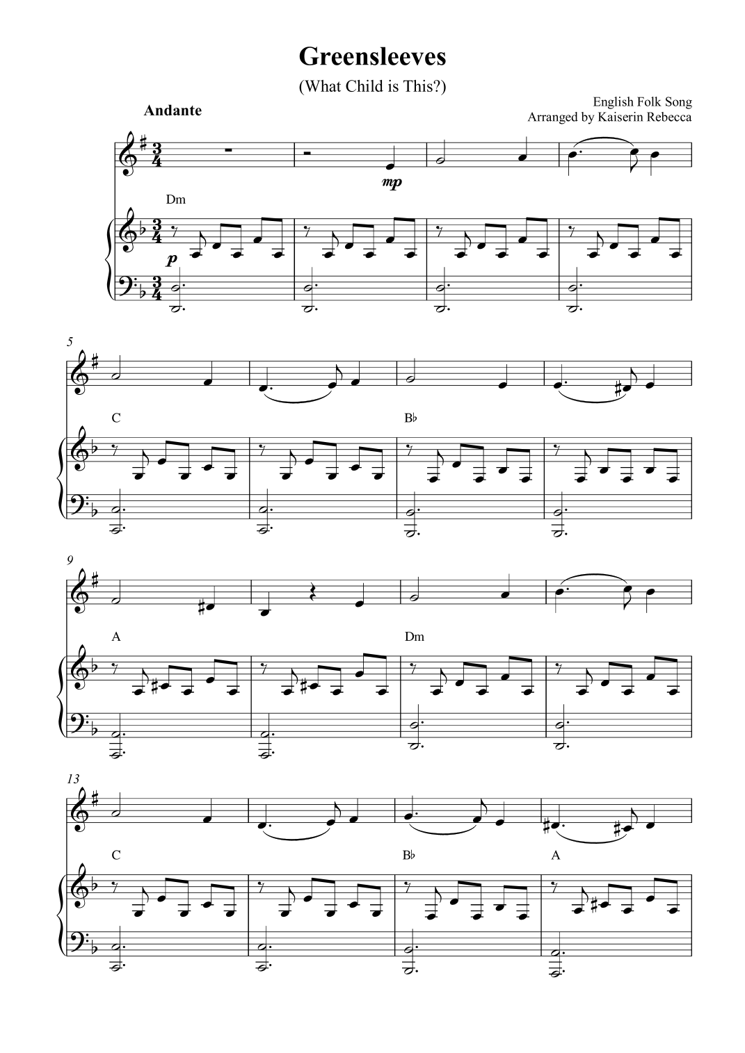 Greensleeves (What Child is This?) (arr. Kaiserin Rebecca) by English ...