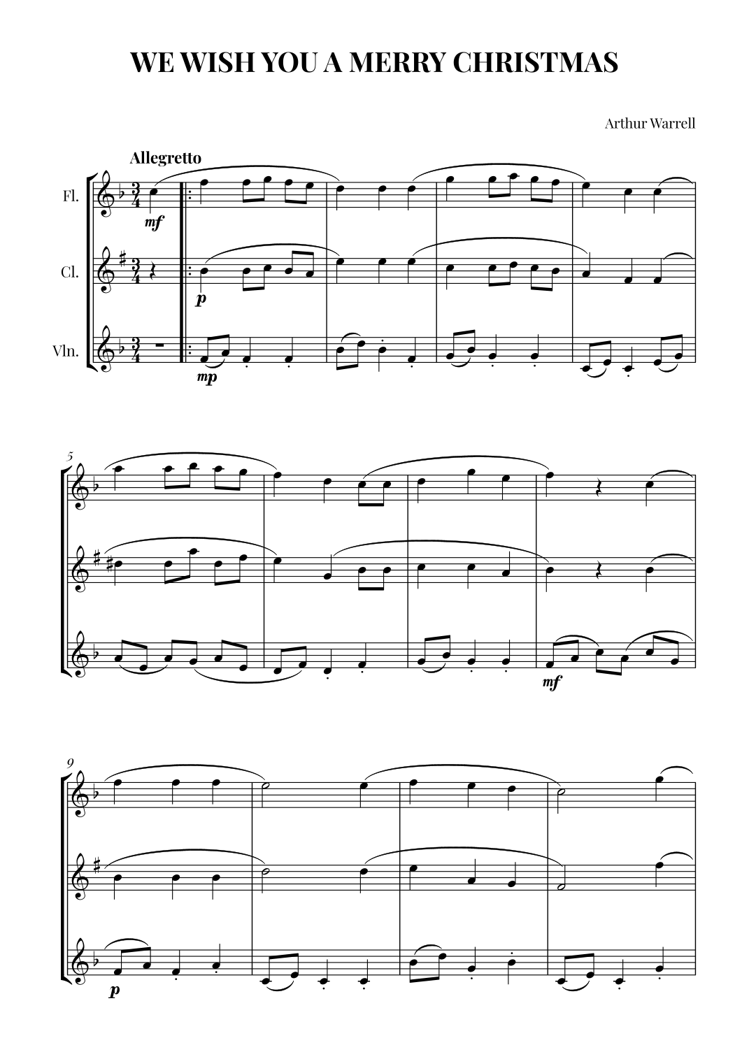 We Wish You a Merry Christmas - for Flute, Clarinet and Violin by ...