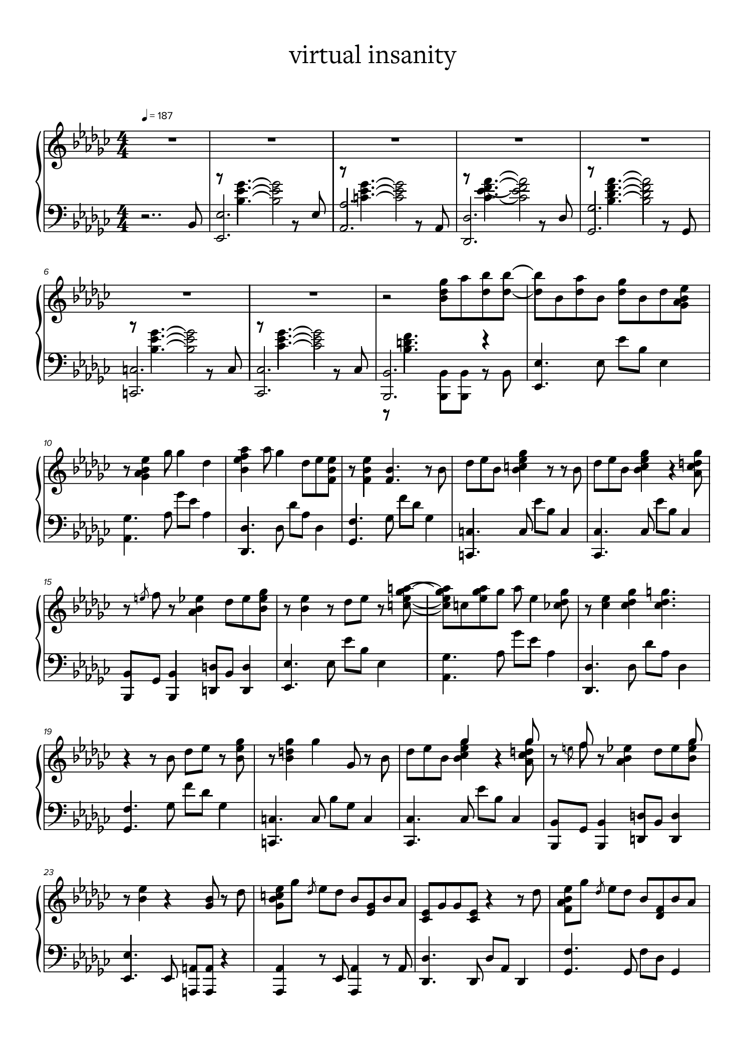 Virtual insanity by Jamiroquai Sheet Music for Easy Piano at Sheet ...
