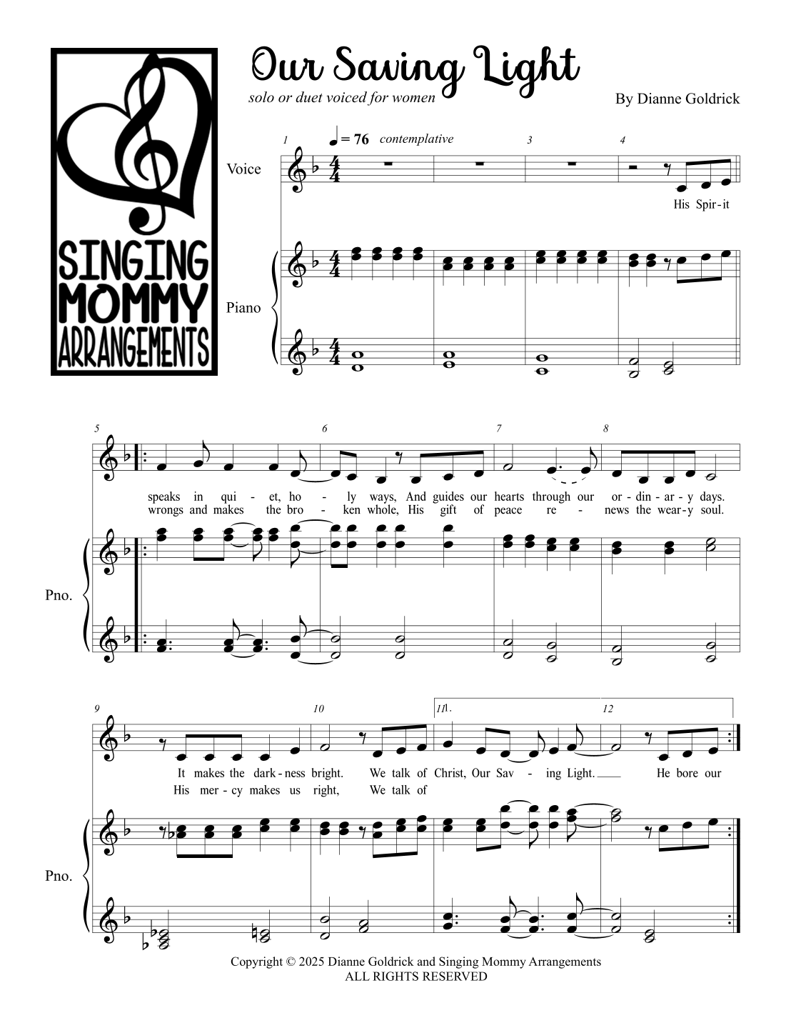 Our Saving Light (voiced for women) by Dianne Goldrick Sheet Music for ...