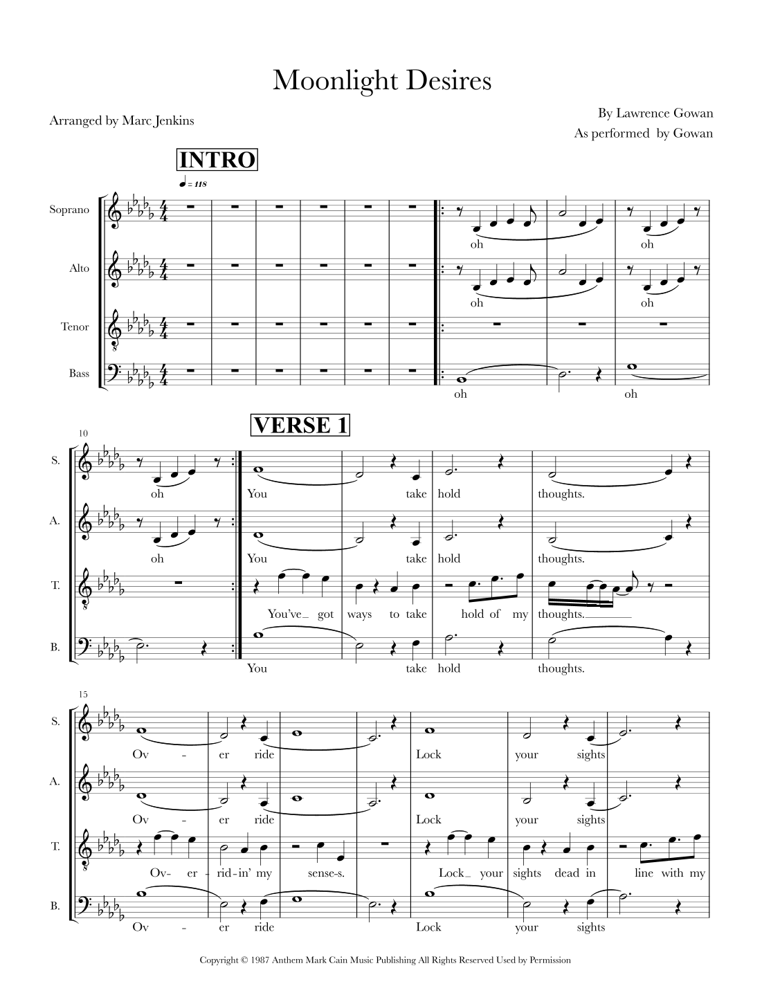 Moonlight Desires (arr. Marc Jenkins) by Lawrence Gowan Sheet Music for ...