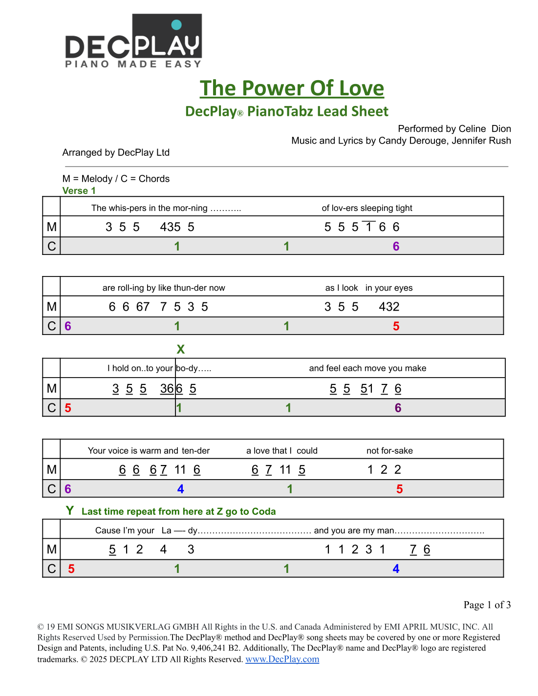 The Power Of Love (arr. DecPlay Ltd) by Celine Dion Sheet Music for ...