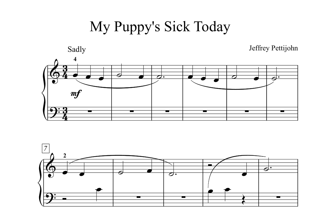 My Puppy's Sick Today Sheet Music | Jeffrey Pettijohn | Easy Piano